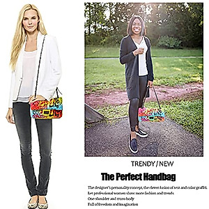 Scioltoo Satchel Handbags for Women Neon Multicolor Colorful Shoulder Crossbody Cute  Brilliant Color Clutch Purses Graffiti Evening Bag with Zipper and Long Strap Yellow