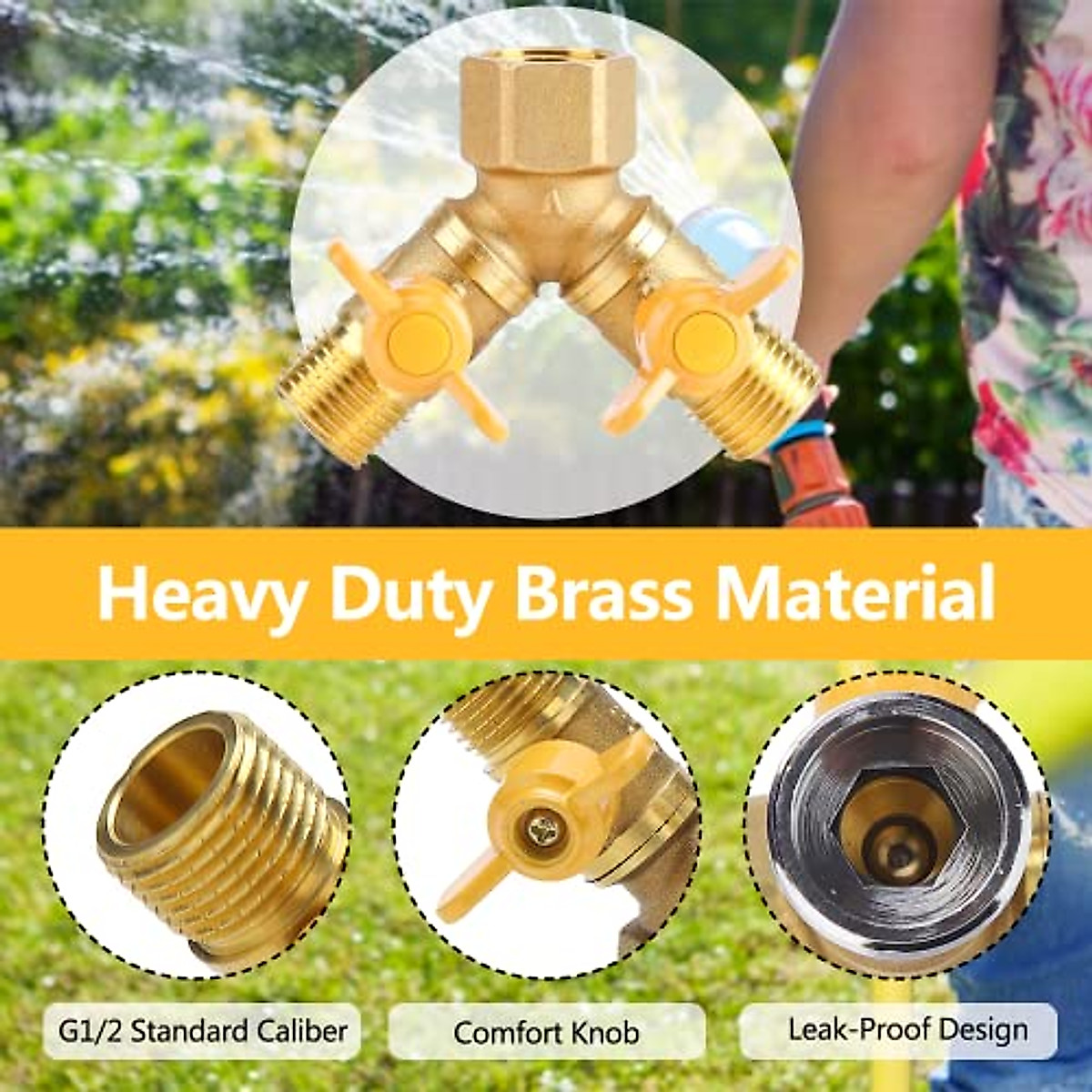 Garden Hose Splitter, G1/2 Inch Faucet Splitter, Washing Machine Water Splitter, Garden Irrigation Tap Adaptor