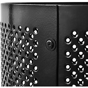 Global Industrial Thermoplastic Coated Perforated Receptacle w/Flat Lid, 32 Gallon, Black