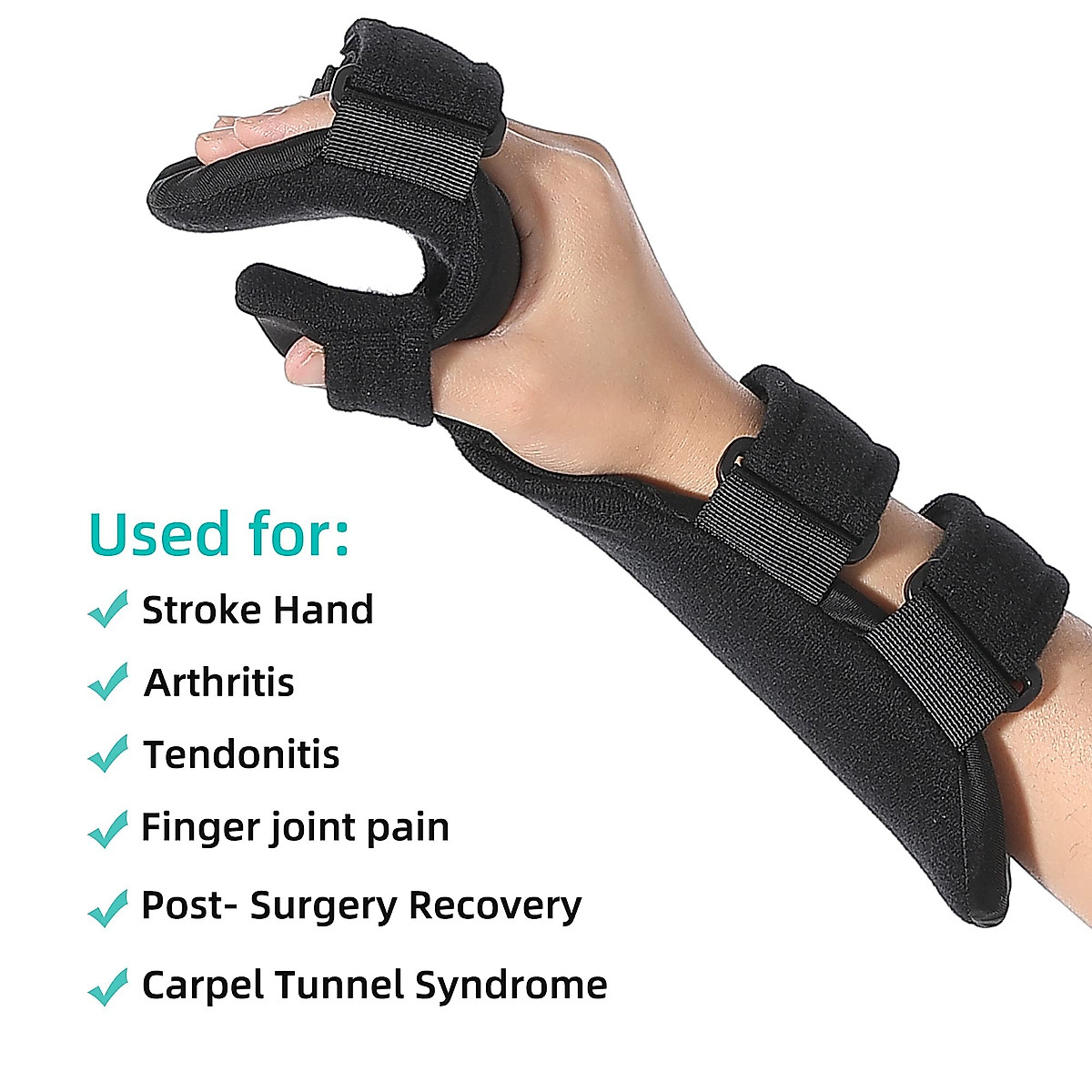 Fanwer Stroke Resting Hand Splint - Night Immobilizer Wrist Finger Brace for Flexion Contractures, Functional 5 Finger Stabilizer Wrap - for Muscle Atrophy Rehab, Arthritis, Tendonitis (Right)