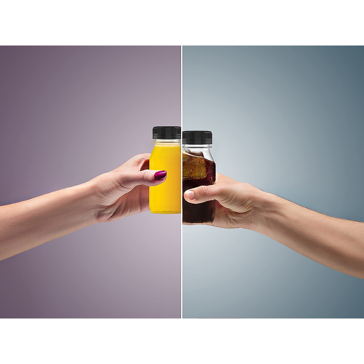 10 Pcs 8 oz Plastic Juice Bottle Reusable Transparent Bulk Beverage Containers with Black Lids for Juice, Drinking Milkshake Tea, Milk, Juicing Smoothie Water and Other Beverages, Fridge Storage