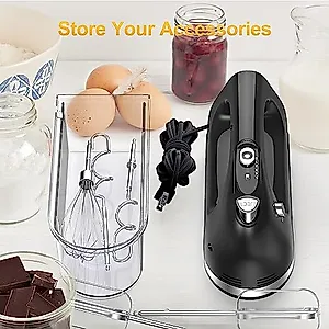 Hand Mixer Electric, 400W Food Mixer 5 Speed Handheld Mixer, 5 Stainless Steel Accessories, Storage Box, Kitchen Mixer with Cord for Cream, Cookies, Dishwasher Safe, Black