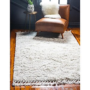 Unique Loom Hygge Shag Collection Modern Moroccan Inspired, Plush & Cozy Area Rug, 9 ft x 12 ft, Ivory/Tan