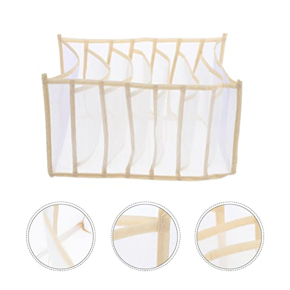 Cabilock Portable Closet Clothing Storage Bags 2PCS Wardrobe Clothes Organizer 7 Grids Jeans Storage Box Foldable Mesh Drawer Organizer for Bedroom Closet Wardrobe (Beige) Scarf Organizer