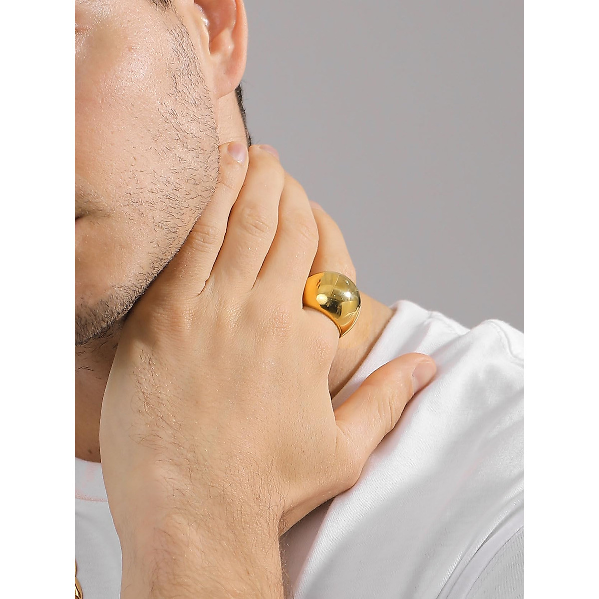 GOLDCHIC JEWELRY Gold Statement Ring for Women, 23mm Oversized Chunky Dome Rings Thick Cocktail Rings Size 7