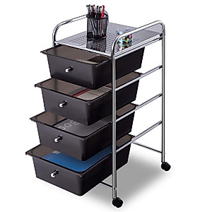 Giantex 4 Drawers Cart Storage Bin Organizer Rolling Storage Cart Metal Frame Plastic Drawers Flexible Wheels Home Office Scrapbook Supply & Paper Shelf
