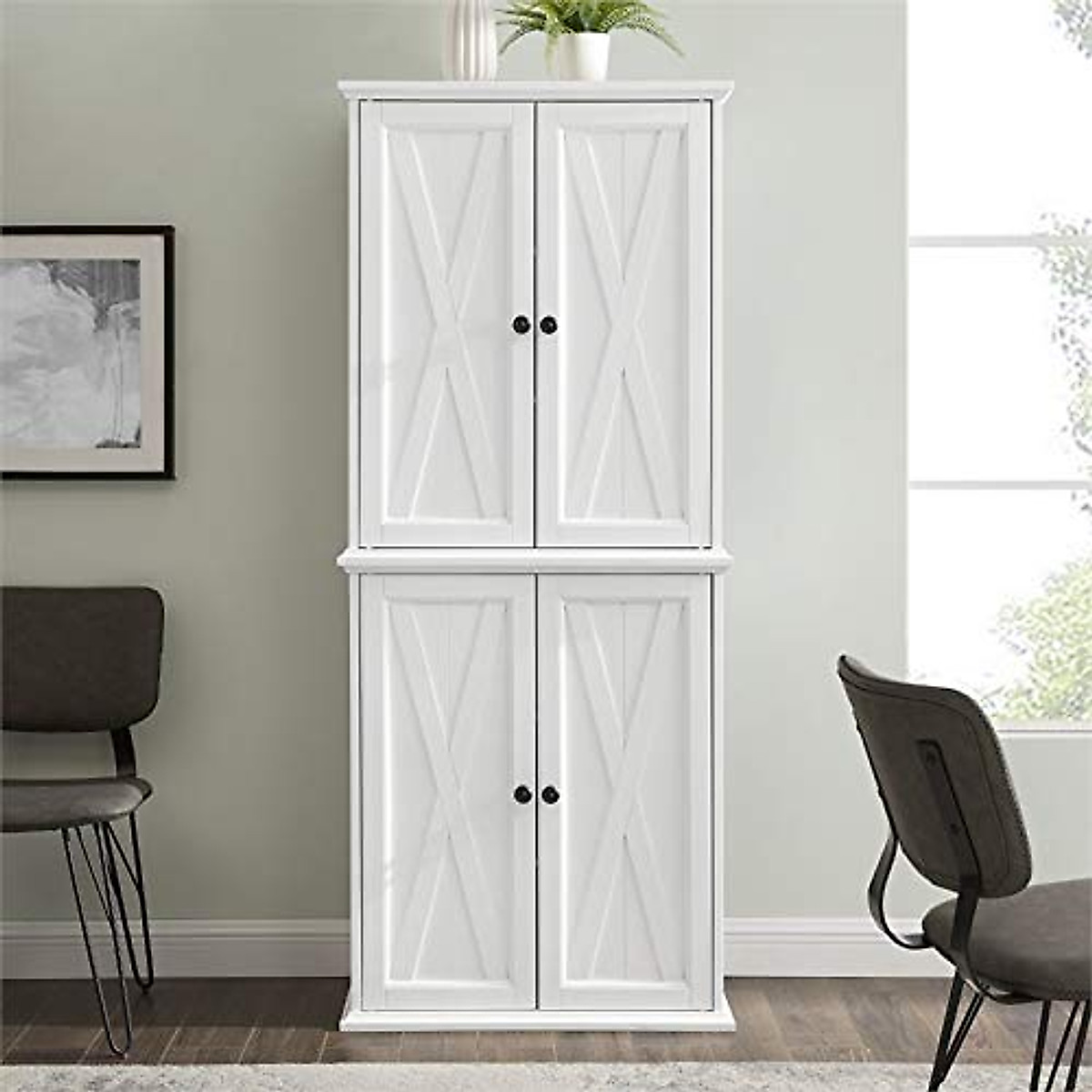 Crosley Furniture Clifton Tall Pantry, 2 Stackable Pantries, Distressed White