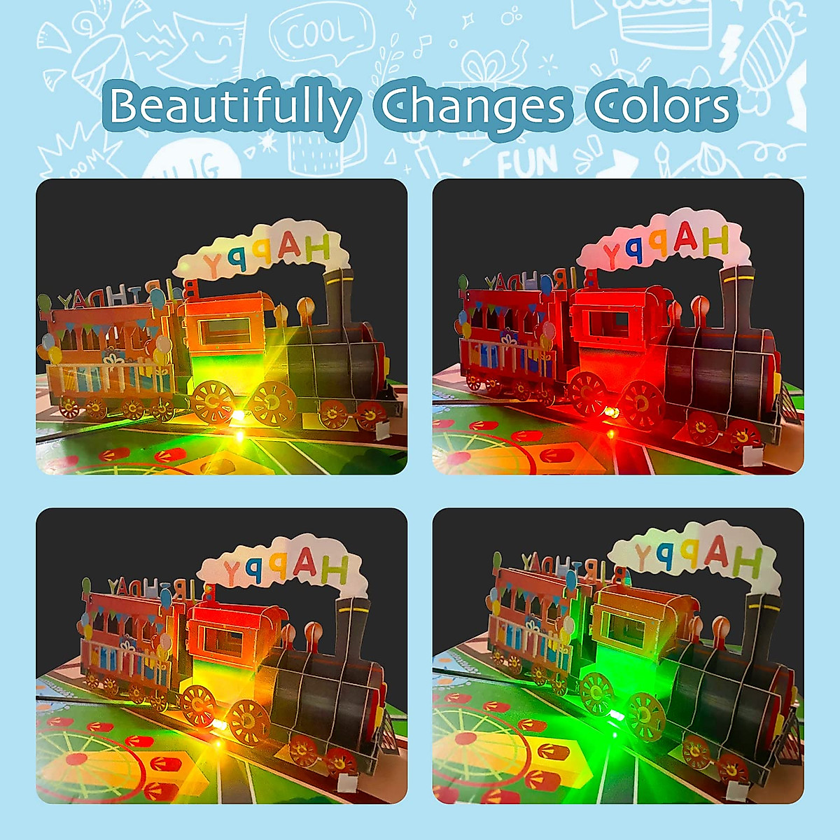 3D Music Cartoon Train Birthday Card, 3D Pop Up Birthday Greeting Cards with Music, Play Happy Birthday Music for Wife, Husband, Him, Her,Kids, Men and Women