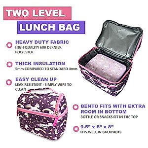Unicorn Stainless Steel Bento Lunch Box for Toddler Girls, Insulated Lunch Bag Water Bottle Set for Kids. Snack Container for Small Children, Baby Girl, Toddlers Daycare Pre-School Lunches Purple