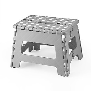 PandaEar Home Folding Step Stool for Kids, Lightweight Foldable Step Stool with 9 Inch Height, Collapsible Plastic Foot Stool for Bathroom, Bedroom, Kitchen (Grey)