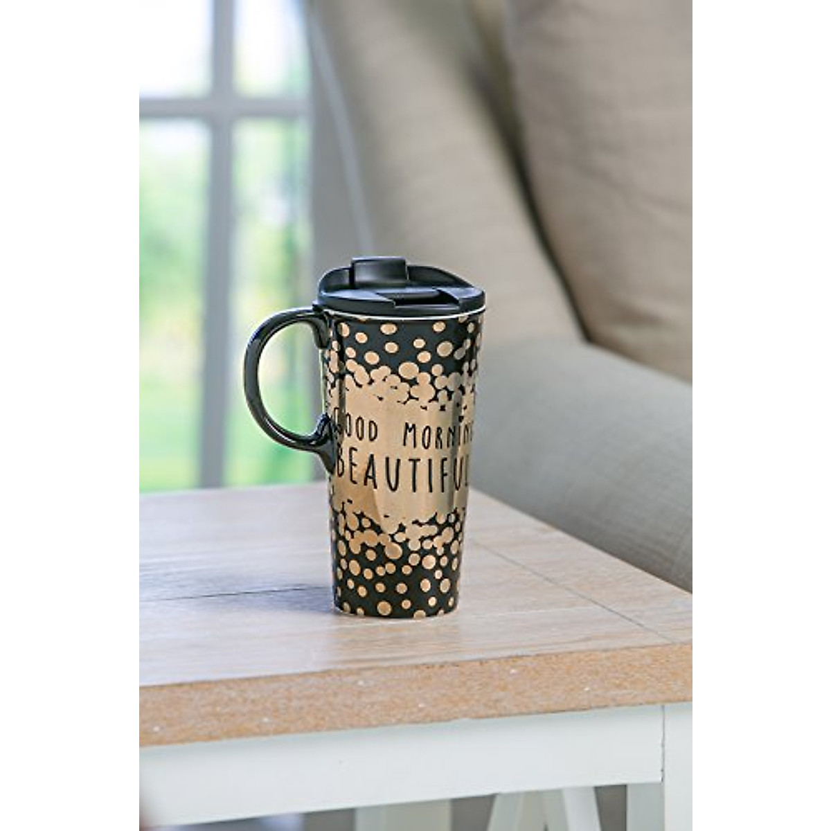 Cypress Home Good Morning Beautiful 17 Oz Ceramic Travel Coffee Mug