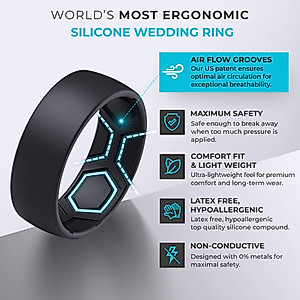 ThunderFit Men's Patterned Silicone Rings, 8mm Wide 2.2mm Thick Rubber Bands,Variety Multipack 1,4,7