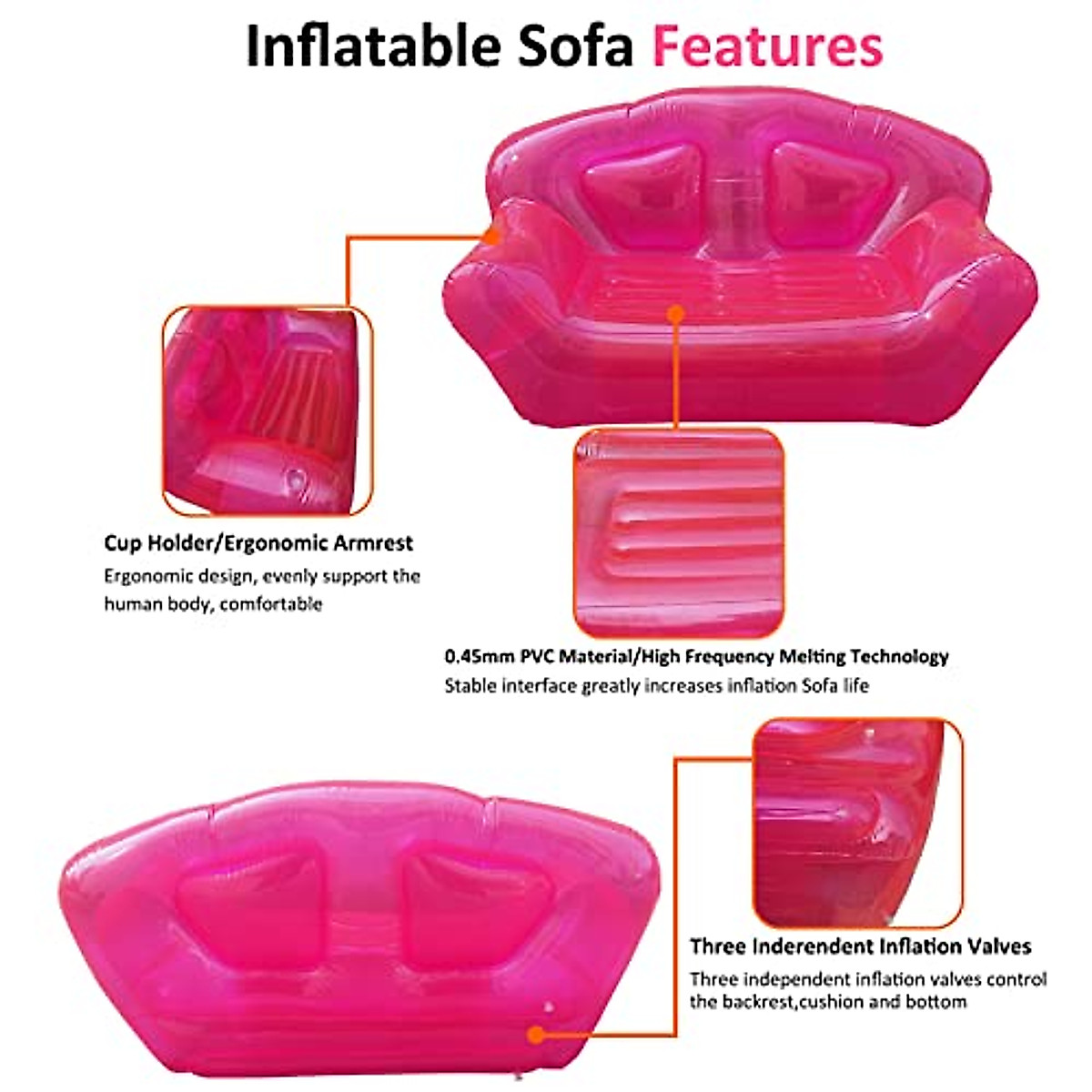 AMZHQB Inflatable Couch Chair Pink Blow Up Couch for Aldult, Luxury Double Air Sofa for Outdoor, Camping, Beach, Home, Courtyard, Lawn, Durable Waterproof