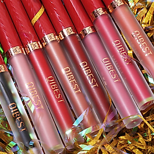 QiBest 8pcs Matte Liquid Lipstick with Lip Plumper Makeup Set Velvety Long Lasting High Pigmented Nude Waterproof Lip Gloss Kit Girls Women Make Up Gift Set