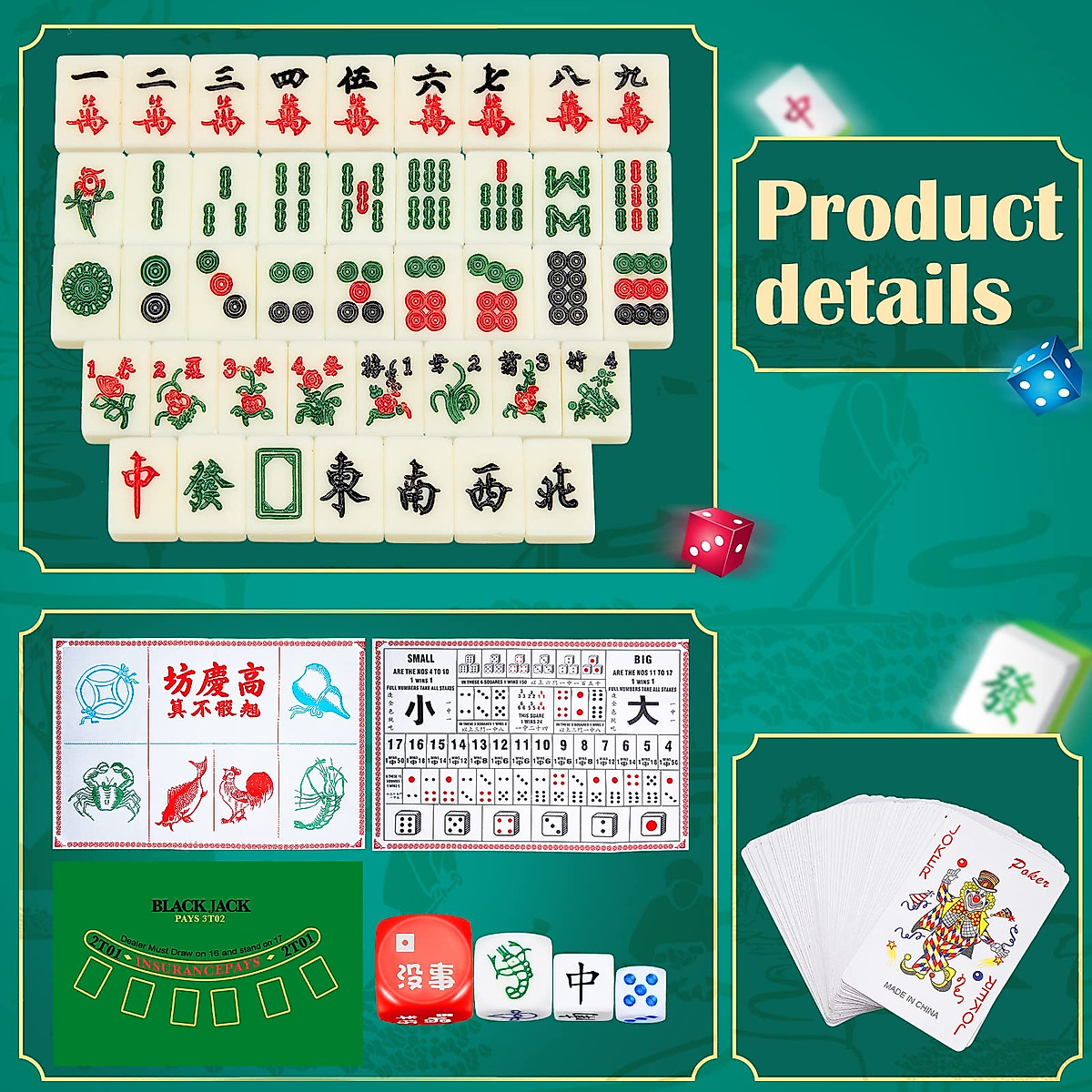 20mm Mini Travel Mahjong Set with Majiang Table Travel Board Game Chinese Traditional Mahjong Games, Portable Size and Light-Weight