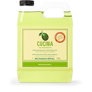 Fruits & Passion [Cucina - Sea Salt and Amalfi Lemon Liquid Hand Soap Refill, Kitchen Hand Soap Refill, Vegan & Cruelty-Free, All Natural Moisturizing Hand Wash Refill (33.8 fl oz)