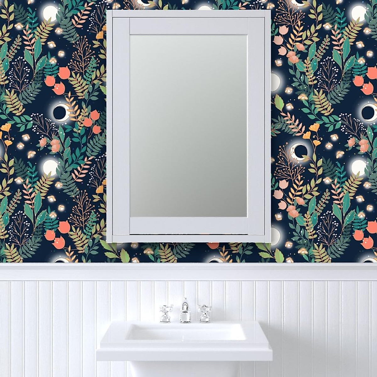 Peel & Stick Wallpaper Swatch - Fireflies Stars Night Bugs Moon Insects Custom Removable Wallpaper by Spoonflower