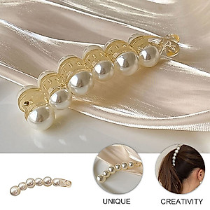 Generic Pearl Hair Clip Banana Hair Clips Ponytail Holder Thick Fine Hair Clip French Barrettes Jaw Clips for Women and Girls White