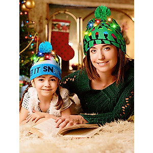 Geyoga 5 Pcs Christmas LED Light up Knitted Beanie Hat Colorful Xmas Beanie Sweater Cap for New Year Holiday Party Supplies