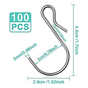 Qfeley Small S Hooks Stainless Steel, 100pcs S Shaped Metal Hooks Stainless Steel S Clip Hangers Connectors Christmas Ornaments Hanging Hooks for Christmas Wire Shelving Bathroom Office, 1.7”/4.3cm