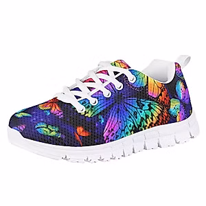FOR U DESIGNS Running Shoes for Girls Colorful Butterfly Graphic Size 2 Lightweight Comfortable Tennis Sneaker