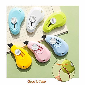 Mini Cutter Utility Knife Mini Retractable Craft Knife Letter Opener Portable Box Paper Cutter Touch Knife(3-count) (Blue+Yellow+Cyan)