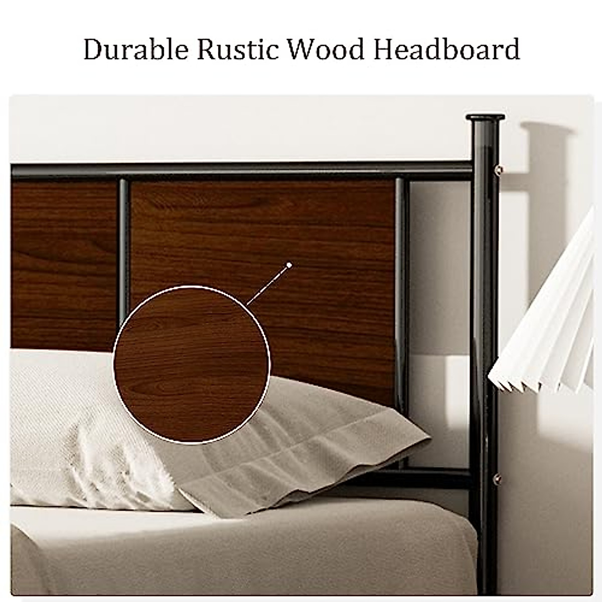 HAOARA Twin XL Size Bed Frame with Rustic Wood Headboard, Metal Heavy Duty Platform Frame, Sturdy Steel Slat Support, No Box Spring Needed, Black