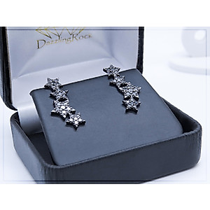 Dazzlingrock Collection 1.00 Carat (ctw) Black Rhodium Plated Round Diamond Ladies Climber Earrings 1 CT, Sterling Silver