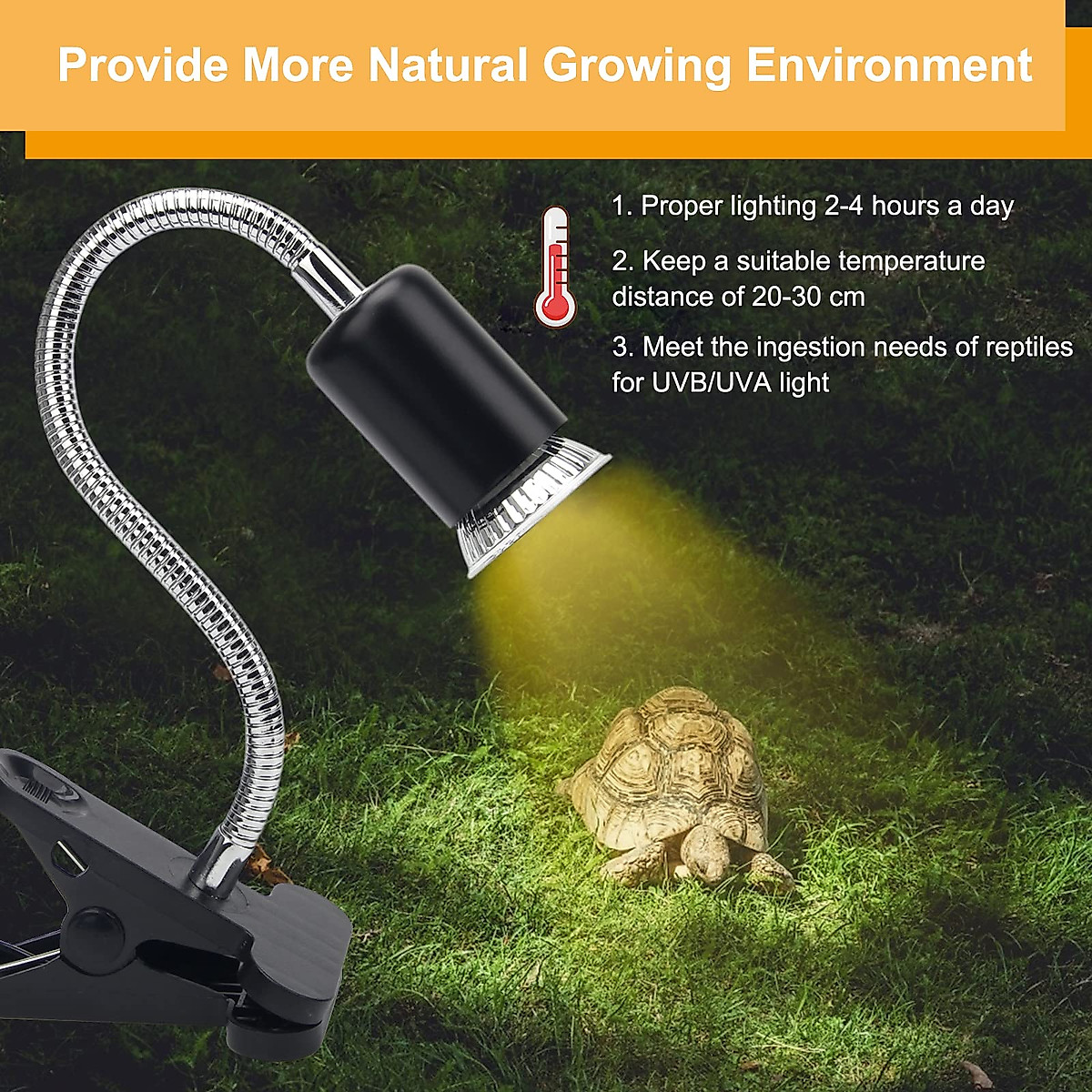 Catcan 50W Reptile Heat Lamps, UVA UVB Reptile Light with 2 Heat Bulbs, 360°Rotatable Clips Adjustable Switch Heat Lamp for Turtle Lizard Snake Aquarium Amphibian Yellow Light