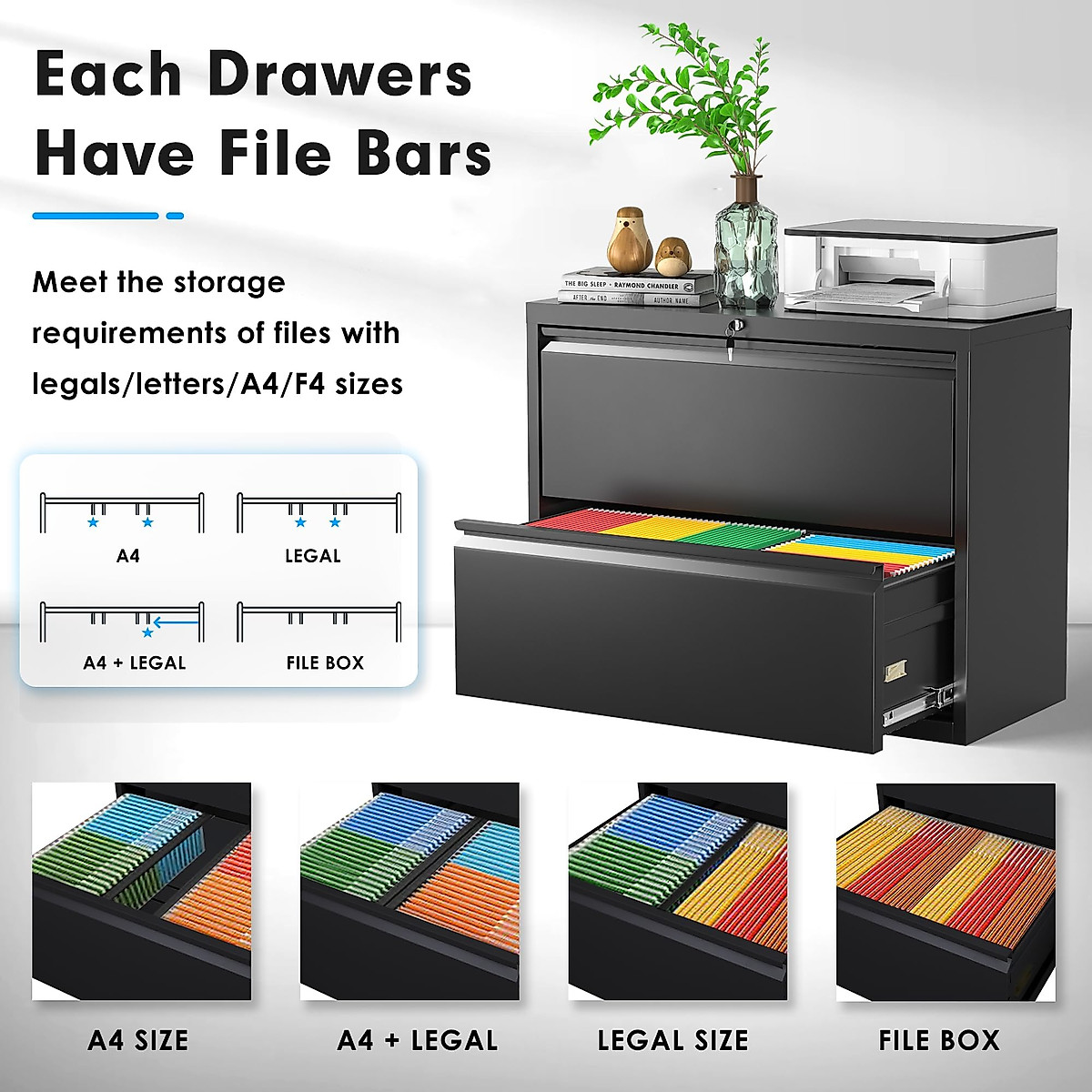 Pataku Mobile File Cabinet with Lock Metal Filing Cabinet for Home Office Locking Under Desk Cabinet with Wheels, 2 Keys for Fits Legal/Letter/A4 Size, Fully Assembled, Black