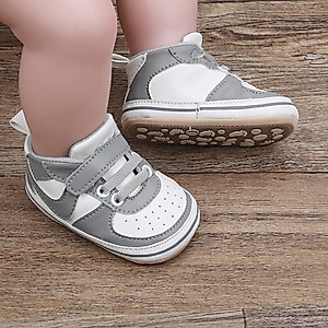 Clowora Unsex Baby Shoes Boys Girls Infant Sneakers Non-Slip Soft Rubber Sole Toddler Crib First Walker Lightweight Shoes(A03/Grey,6-12 Months)