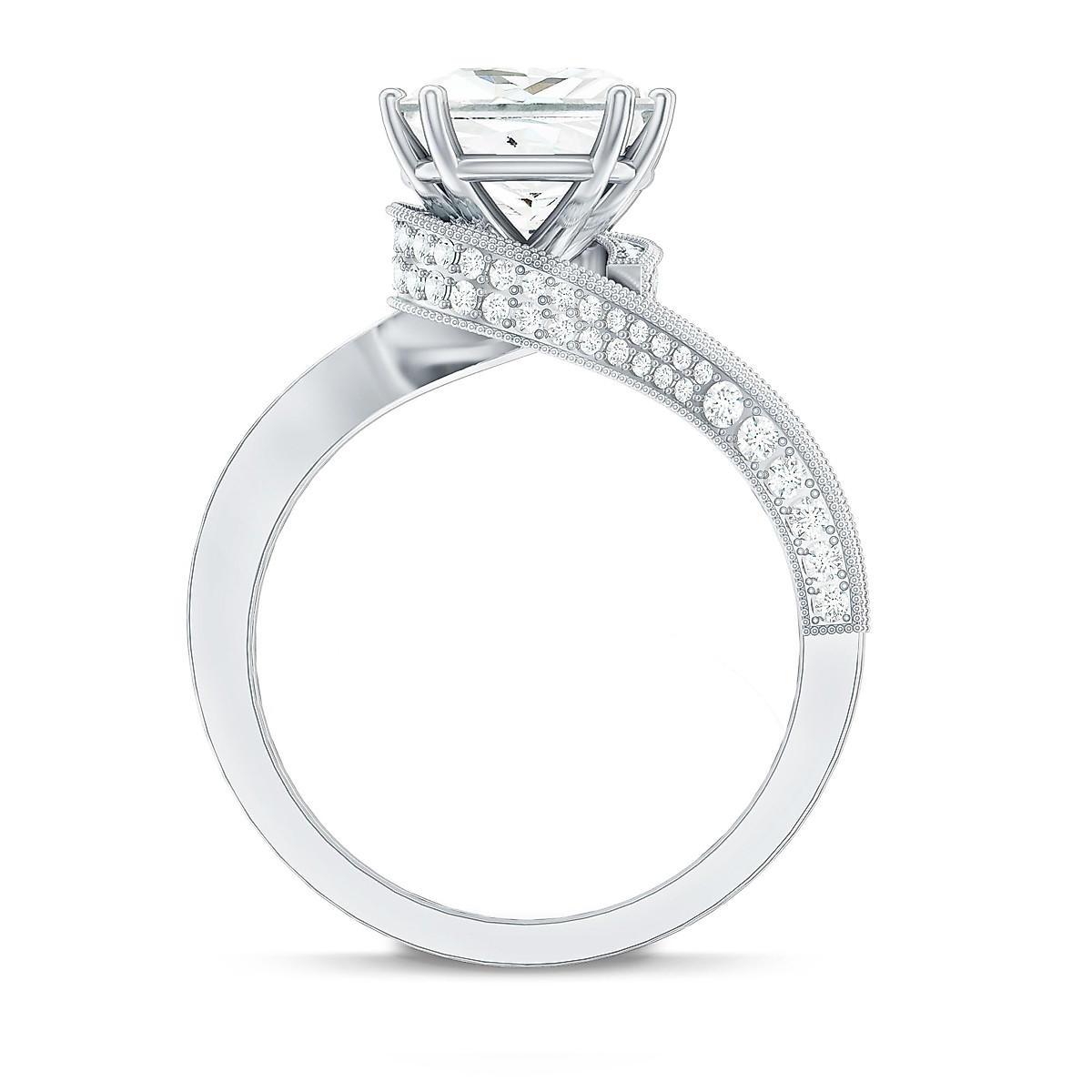 Rosec Jewels Certified Moissanite Solitaire Bypass Engagement Ring for Women | 3.75 Cttw | 8 MM | D-VS1 Quality, 14K White Gold, Size:US 6.50