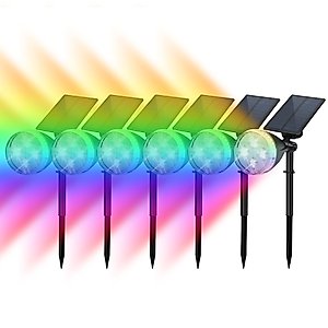 NOVELUX Solar Lights Outdoor Waterproof, 9 Lighting Modes IP65 Solar Lights for Outside Landscape Garden Yard, Multicolor Changing Spot Solar Spotlights, Christmas Decorations, Auto On/Off, 6 Pack
