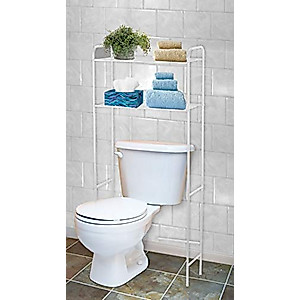 Home Basics 2 Tier Over The Toilet Bathroom Space Saver, Metal Bathroom Shelf Storage Unit, Anti-rust, White
