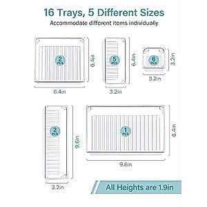 Kootek 16 Pcs Desk Drawer Organizer Set 5-Size Bathroom Drawer Tray Dividers Versatile Storage Bins Plastic Vanity Trays Organizers Divider Container for Dresser Makeup Kitchen Utensil Office