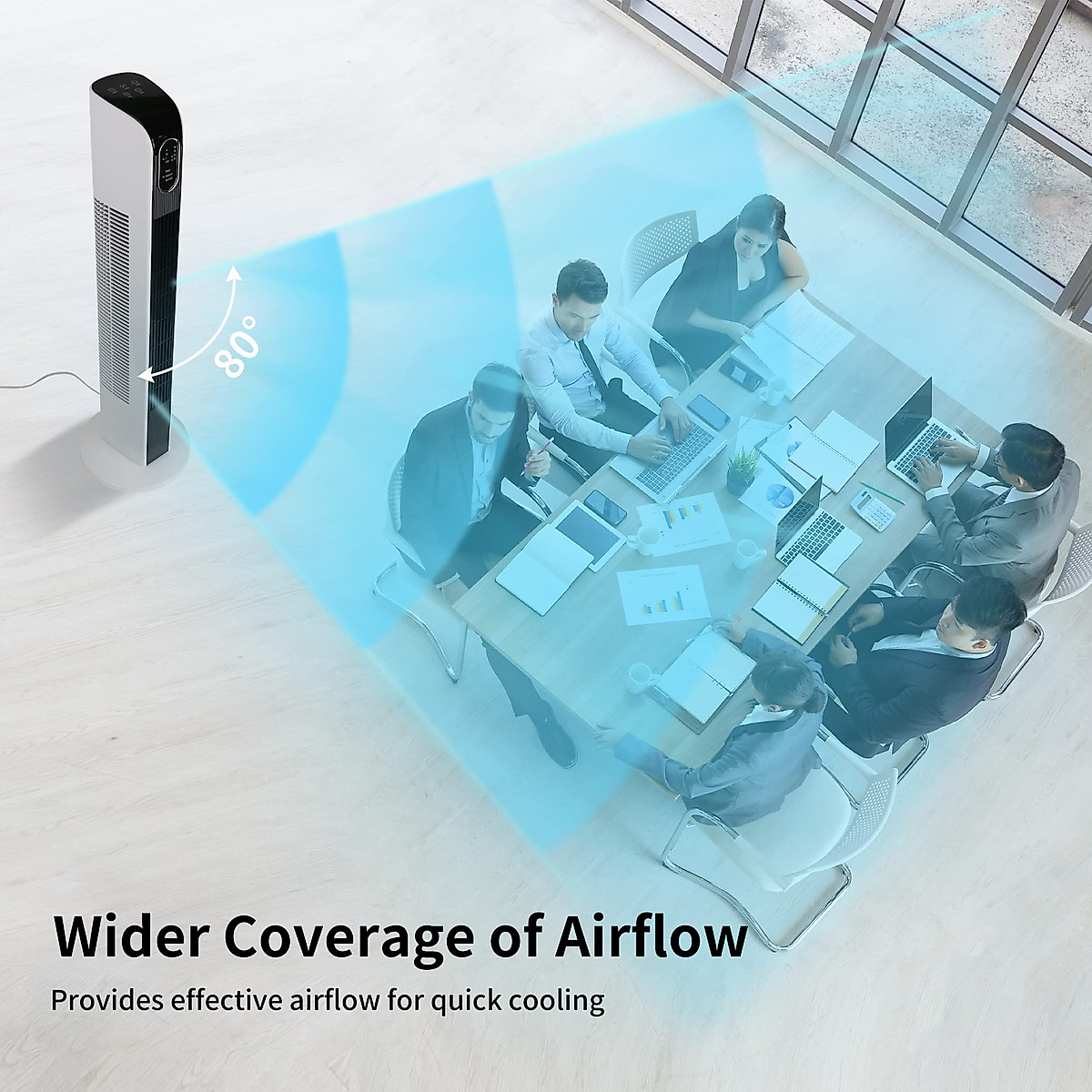 CUUD Oscillating Tower Fan Powerful Cooling Fan with Remote Control Electric Portable Standing Bladeless Floor Fan with 3 Wind Speeds,Timer, LED Display for Bedroom Kitchen Office (34inch, White)