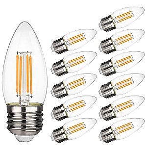 Kiraralite 12 Pack Dimmable LED Candelabra Bulbs, E26 4W B11 Vintage Chandelier Light Bulbs 40Watt Equivalent, 2700K Warm White, 450Lumens, LED Filament Candle Lamp for Ceiling Fan Home Decor