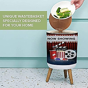 Small Trash Can with Lid Cinema background concept movie theater object on red curtain Garbage Bin Round Waste Bin Press Cover Dog Proof Wastebasket for Kitchen Bathroom Living Room 1.8 Gallon
