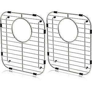 Orgneas Sink Protectors for Kitchen Sink, Universal Double Bowl Sink Bottom Grid 13.2"x11.6"x1.25", 304 Premium Stainless Steel Kitchen Sink Protector Grid Sink Grate Rack Rear Drain 2 Packs