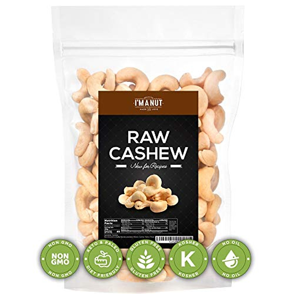 Raw Whole Unsalted Cashews 48oz (3 lb) 100% Natural | No Chemicals | Batch Tested Gluten & Peanut Free | Non-GMO | Keto and Paleo Diet Friendly