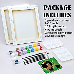 VOCHIC Paint and Sip Kit Pre Drawn for Painting for Adults Stretched Canvases for Painting Paint Party Kits Couples Games Date Night Ideas (2 Pack) Painting Canvas Afro Queen King 8x10 Paint Art Set