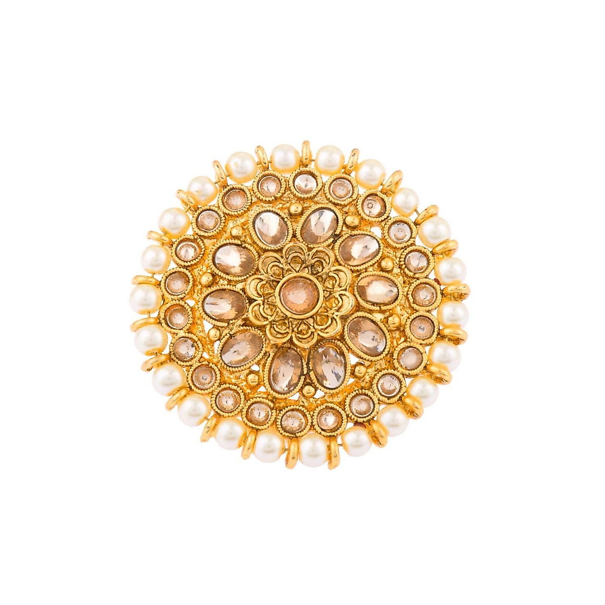 Efulgenz Indian Rings for Women Indian Jewelry Antique Round Faux Pearl Crystal Kundan Bollywood Adjustable Big Ring Finger for Women