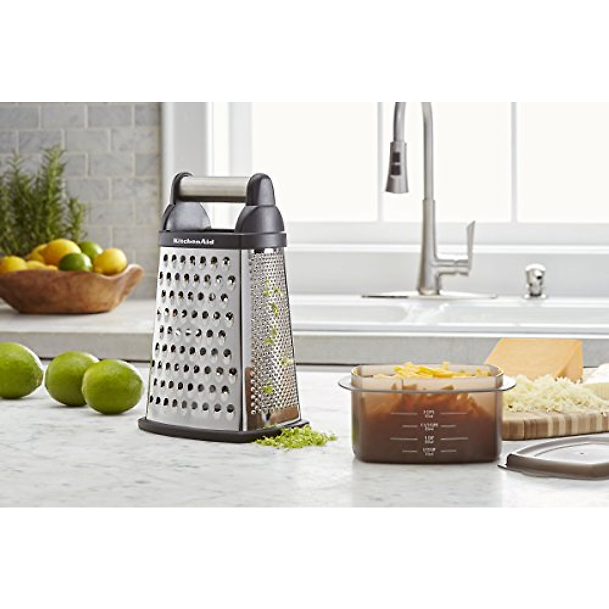 KitchenAid Gourmet 4-Sided Stainless Steel Box Grater with Detachable Storage Container, 10 inches tall, Black & Classic Multifunction Can Opener / Bottle Opener, 8.34-Inch, Black