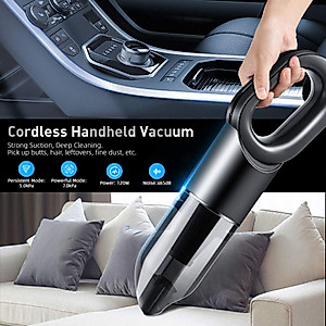 Portable Cordless Handheld Vacuum Cleaner, Farsaw 7000PA Strong Suction, 2 Speeds, 120W High Power, USB Charging, Wet Dry Car Vacuum Cleaner for Pet Hair, Home and Car Cleaning, Black