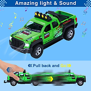 G.C 4 Pack Pickup Truck Trailer Toys for Boys&Girls Kids Toy Camper Boat Diecast Truck Vehicle 1:36 Scale Pull Back Metal Car Toys Playset with Light Sound