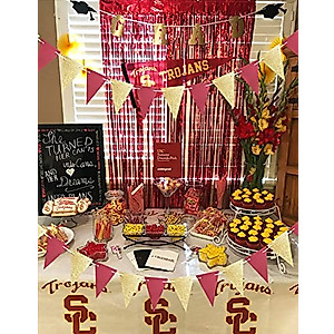 Graduation Decorations 2023 Maroon Gold/Maroon Grad/Burgundy Gold Birthday Party Decorations for Women/2pcs Triangle Bunting Banners for Women's 40th/50th Birthday Fall/Rustic Wedding Decorations