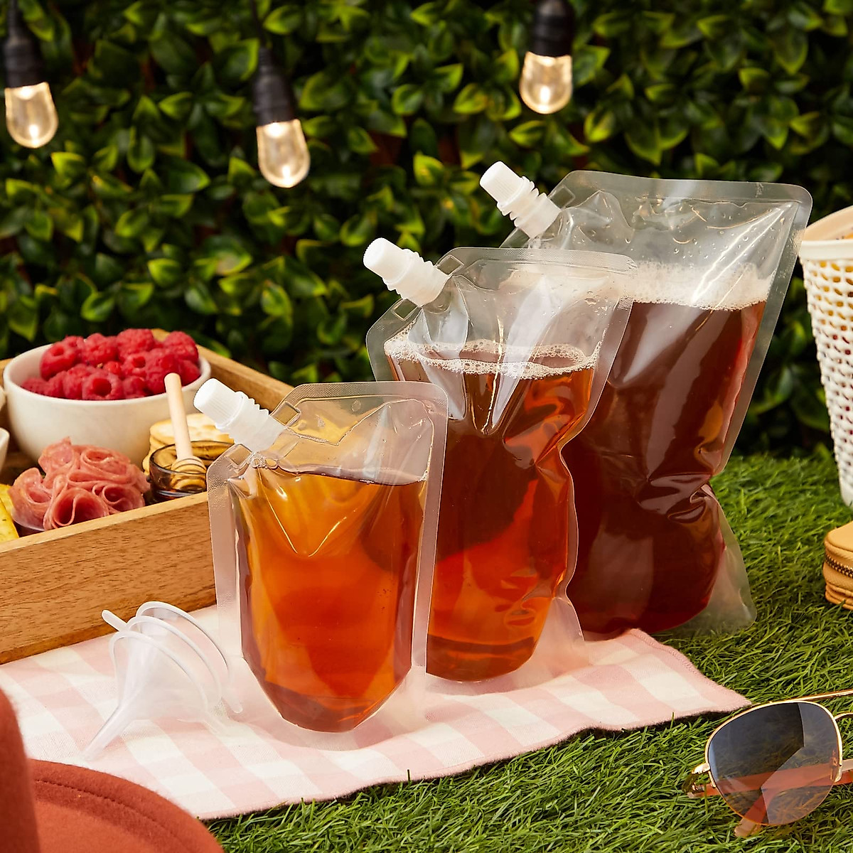 Stockroom Plus 30 Pack Reusable Adult Plastic Drink Pouches with Funnels for Juice, Soda, Liquor (8, 16, 32 Ounces)