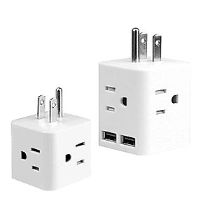 2 PCS Multi Plug Outlet Extender,Plug Adapter,Wonplug Multiple Plug Outlets with 4 AC Electrical Sockets,3 Prong to 2 Prong Adapter USA Portable Design for Home Office Hotel Travel,White