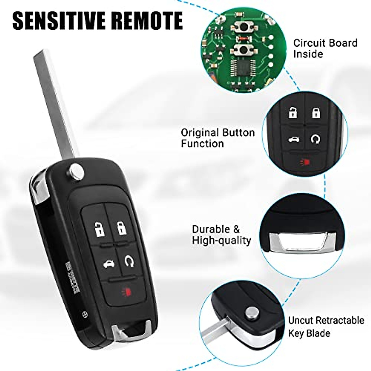 Pilida Keyless Entry Remote Control Compatible with Chevrolet Equinox Sonic OHT01060512 Flip Replacement OEM Car Key Fob 5 Button 2 Pcs