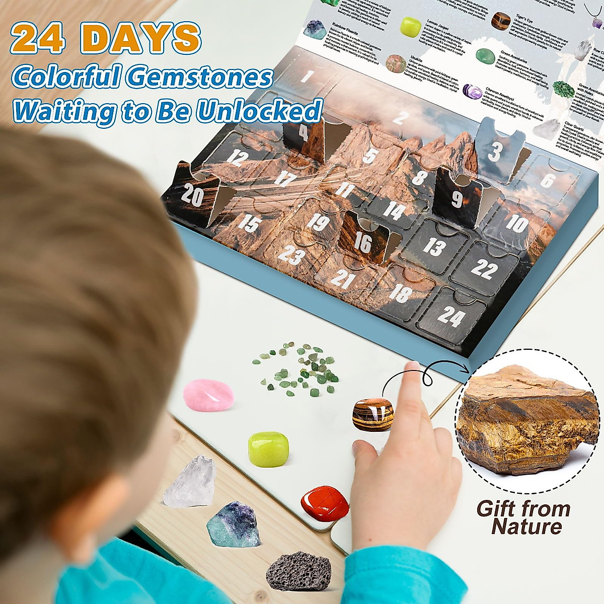 Crystal Advent Calendar 2024 Adult Kids-24 Days Rocks,Gemstones,Geode,DIY Bracelet,Crystal Necklace,Stone Learning Collection Advent Countdown Calendar,Christmas Gift for Girls Boys